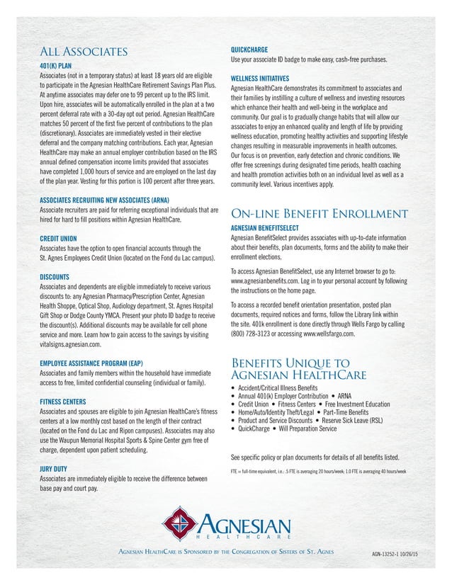 Agnesian HealthCare Associate Benefit Summary | PDF