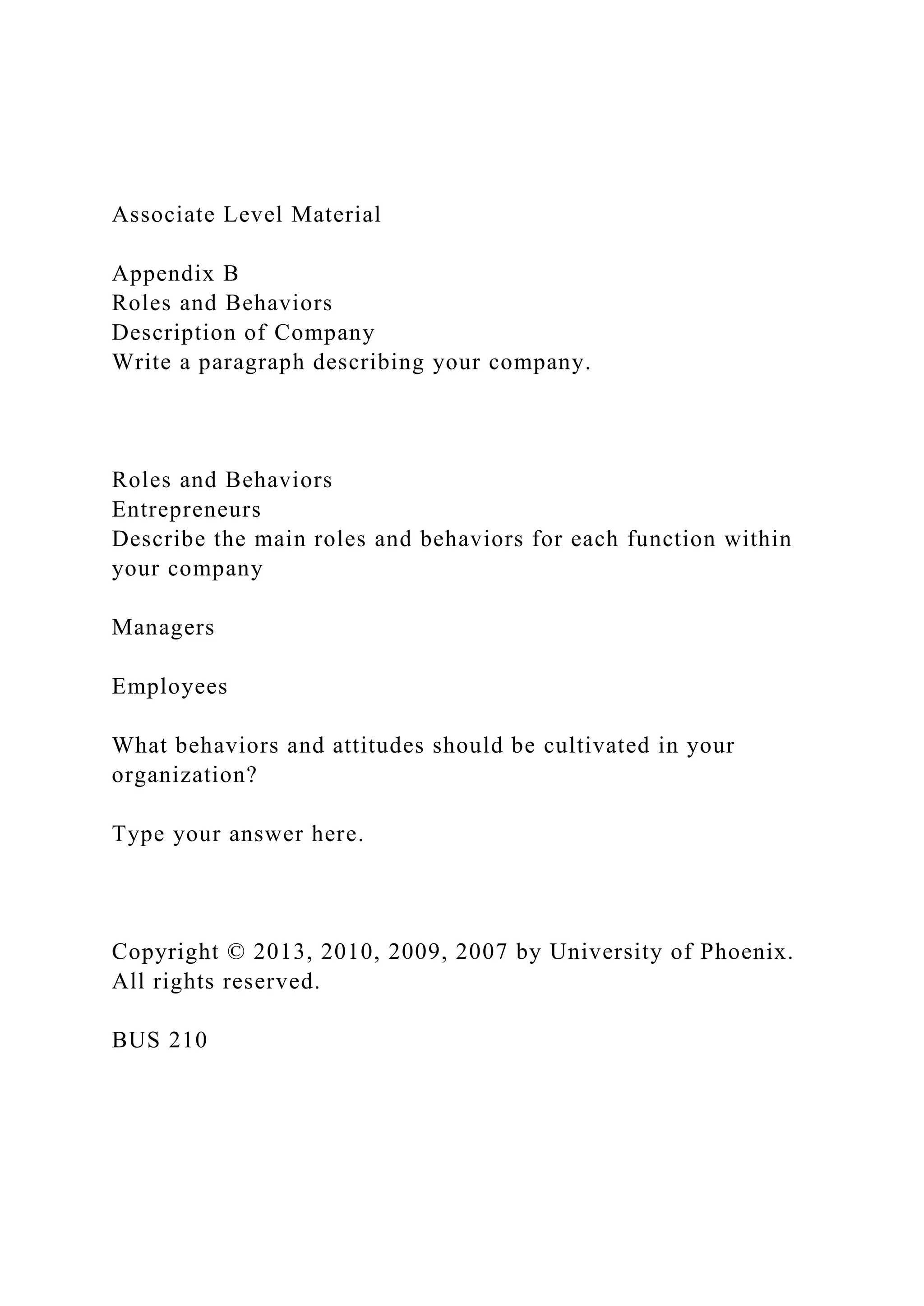 Associate Level MaterialAppendix BRoles and BehaviorsDes.docx