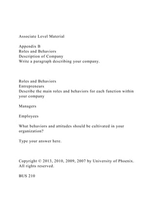 Associate Level MaterialAppendix BRoles and BehaviorsDes.docx