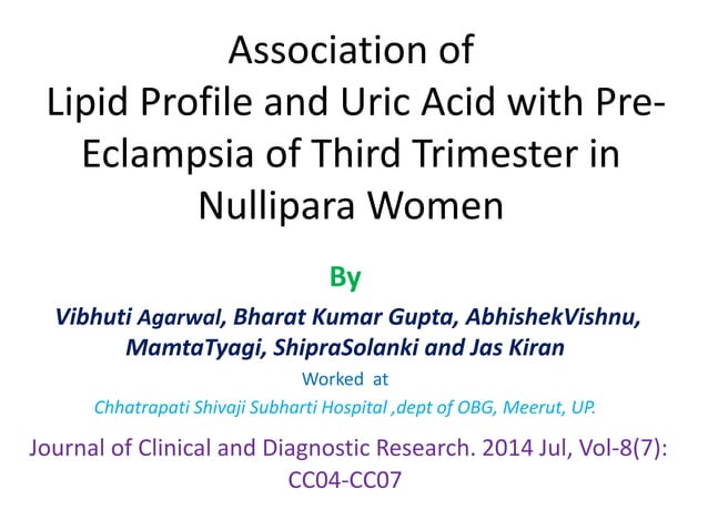 Association of Lipid Profile and Uric Acid with Pre-Eclampsia of Third ...