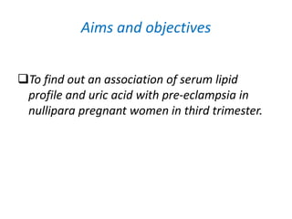 Association of Lipid Profile and Uric Acid with Pre-Eclampsia of Third ...