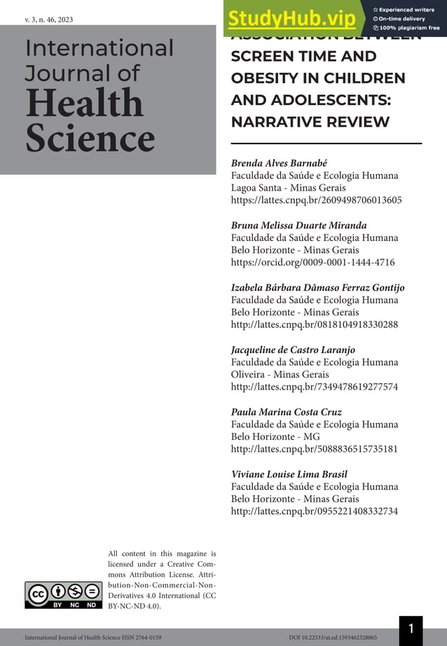 ASSOCIATION BETWEEN SCREEN TIME AND OBESITY IN CHILDREN AND ADOLESCENTS ...