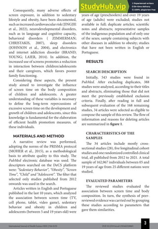 ASSOCIATION BETWEEN SCREEN TIME AND OBESITY IN CHILDREN AND ADOLESCENTS ...