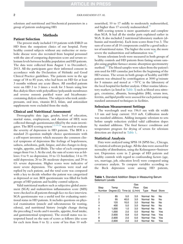 Association of depression with selenium deficiency and nutritional ...