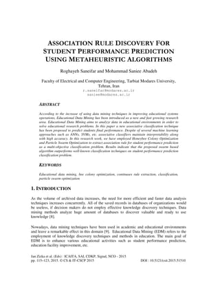 Association rule discovery for student performance prediction using metaheuristic algorithms | PDF