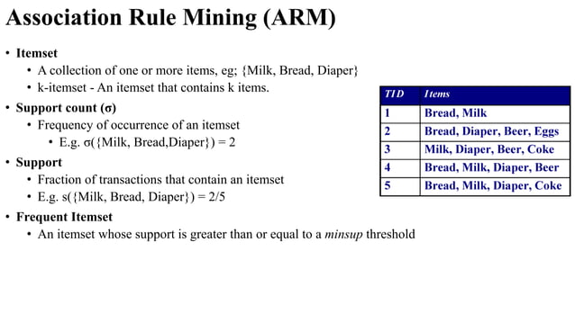 Association Rule Mining(ARM) notes for class | PPT