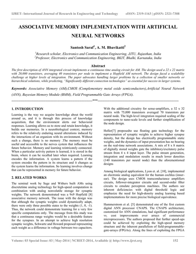 Associative memory implementation with artificial neural networks | PDF