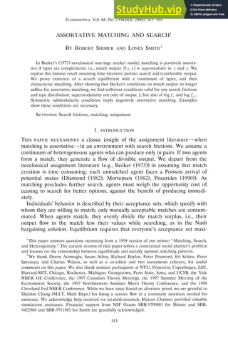 Assortative Matching And Search | PDF