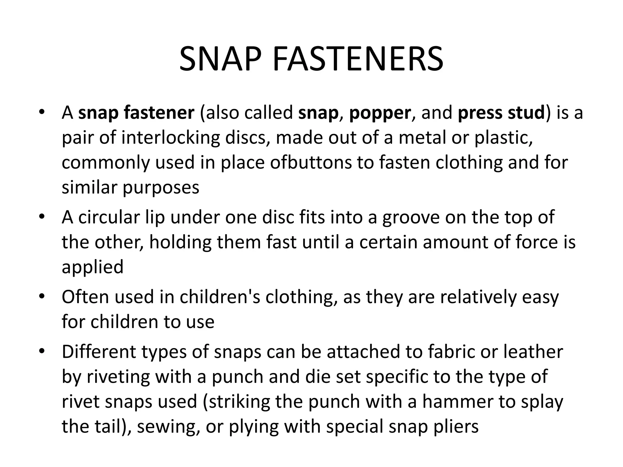 ASSQC on snap fasteners and buttons | PPTX