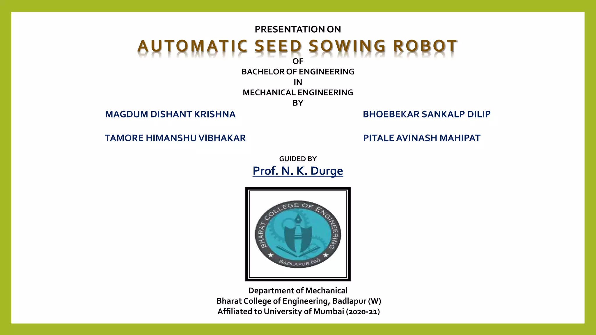 Automatic Seed Sowing Machine ppt | PPTX