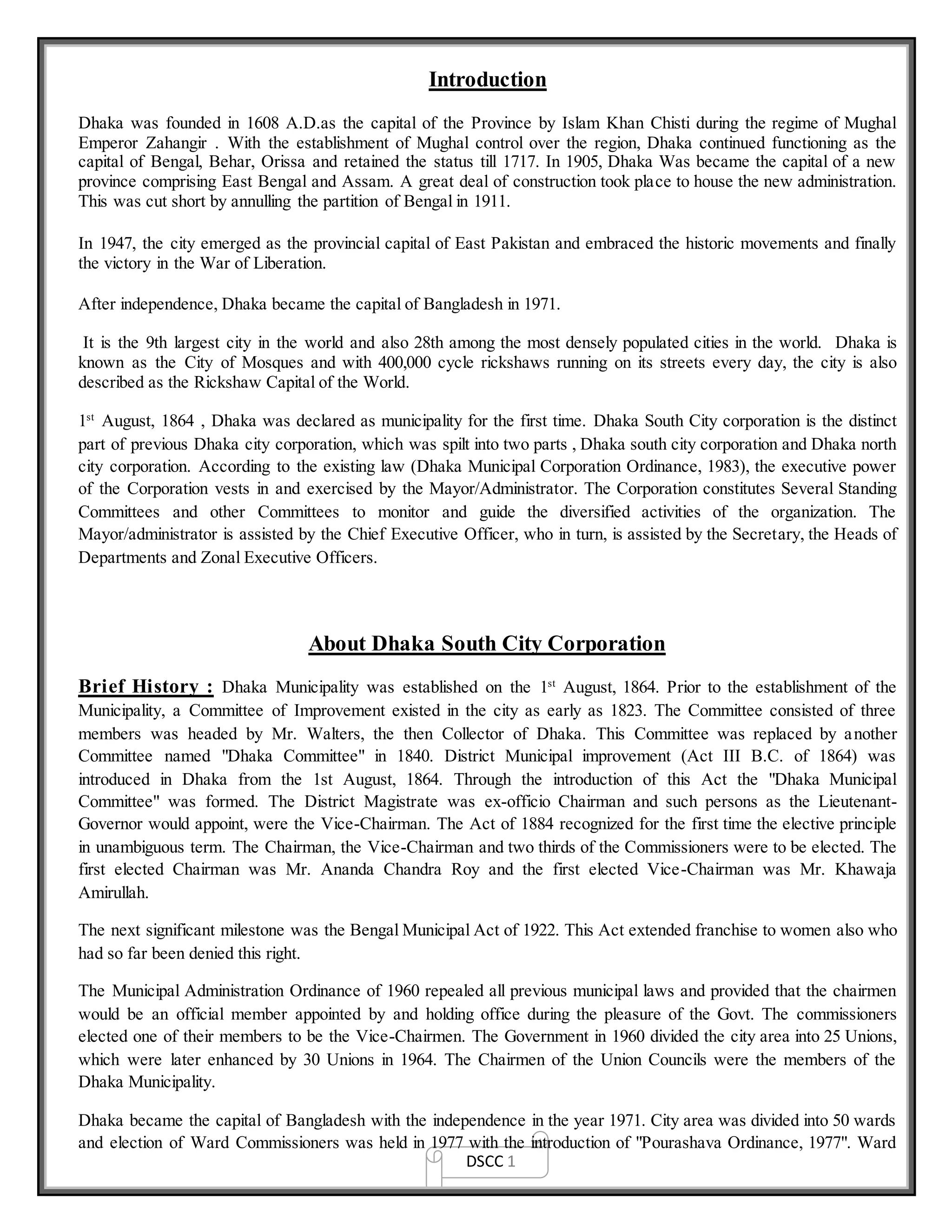 Dhaka South City Corporation: Structure, Finance and Personal ...