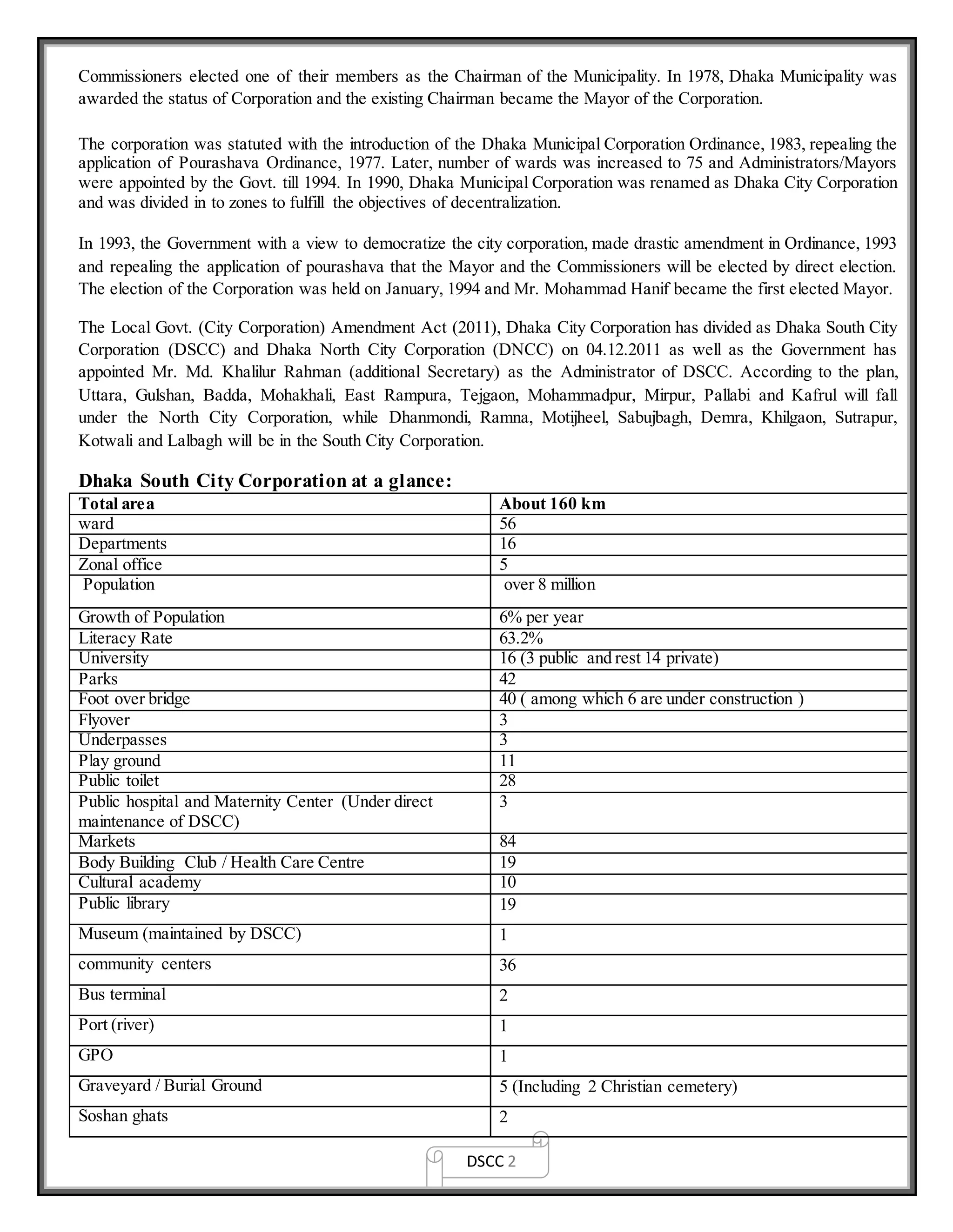 Dhaka South City Corporation: Structure, Finance and Personal ...
