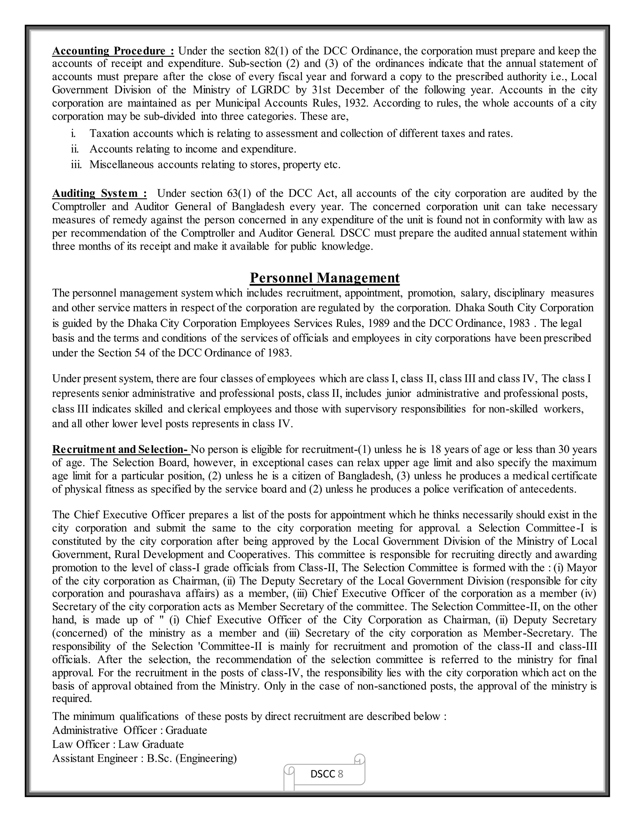 Dhaka South City Corporation: Structure, Finance and Personal ...