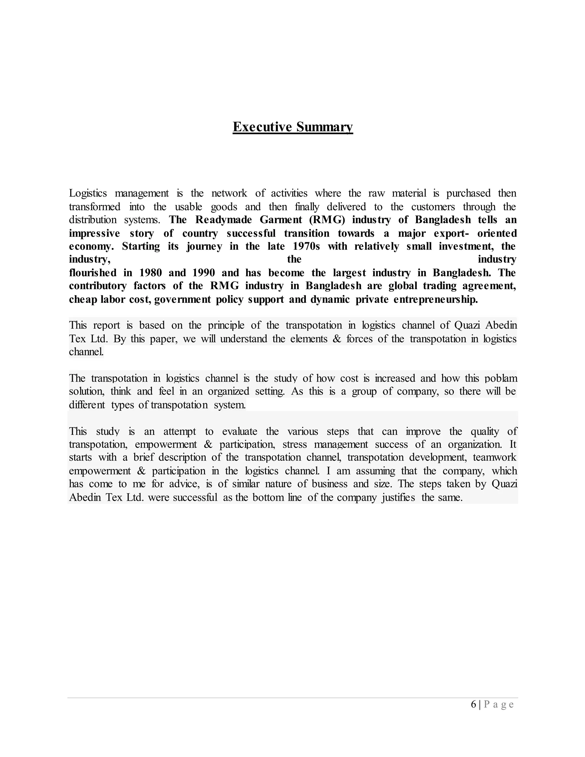 THE ROLE OF TRANSPORTATION IN LOGISTICS SUPPLY CHAIN IN RMG | DOCX