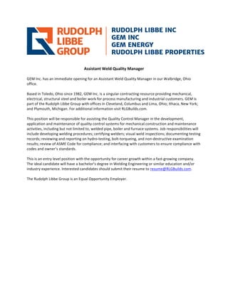 Assistant Weld Quality Manager | PDF