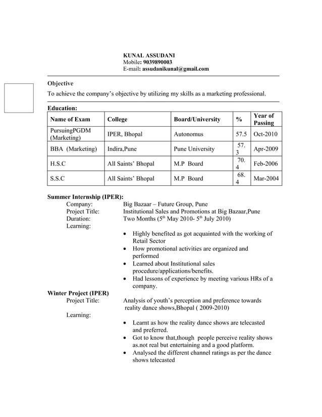 Assudani kunal resume | DOC