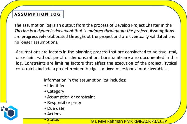 Presentation On Assumption Log In Project Management By Mm Rahman Ppt