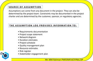 Presentation on assumption log in Project Management by MM Rahman | PPT