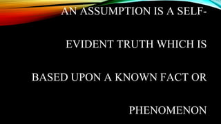 RESEARCH: variables, assumptions, and hypothese | PPTX