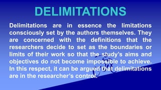 Assumptions and delimitations (Nursing research) | PPTX | Science