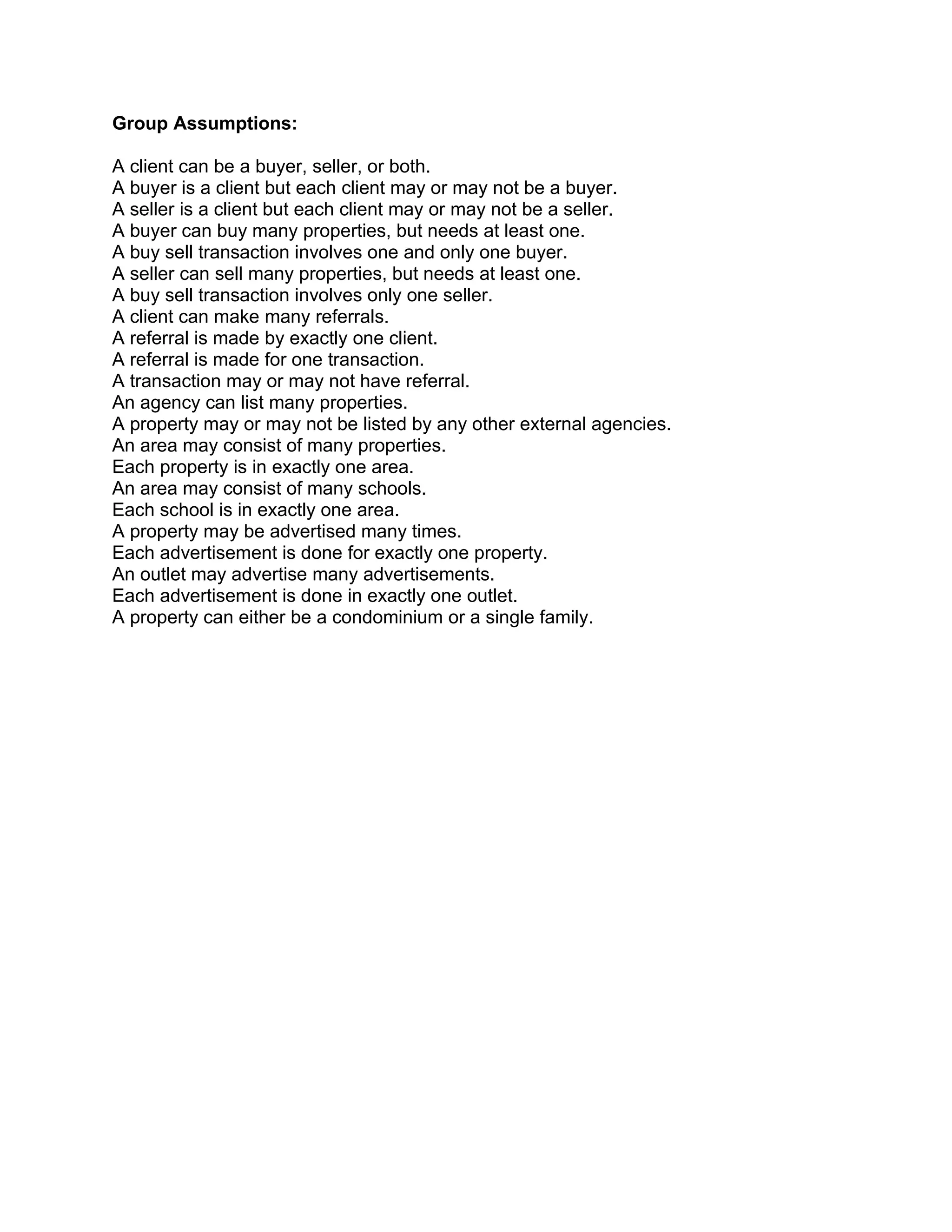 Assumptions, applicable measures, er diagram | DOC