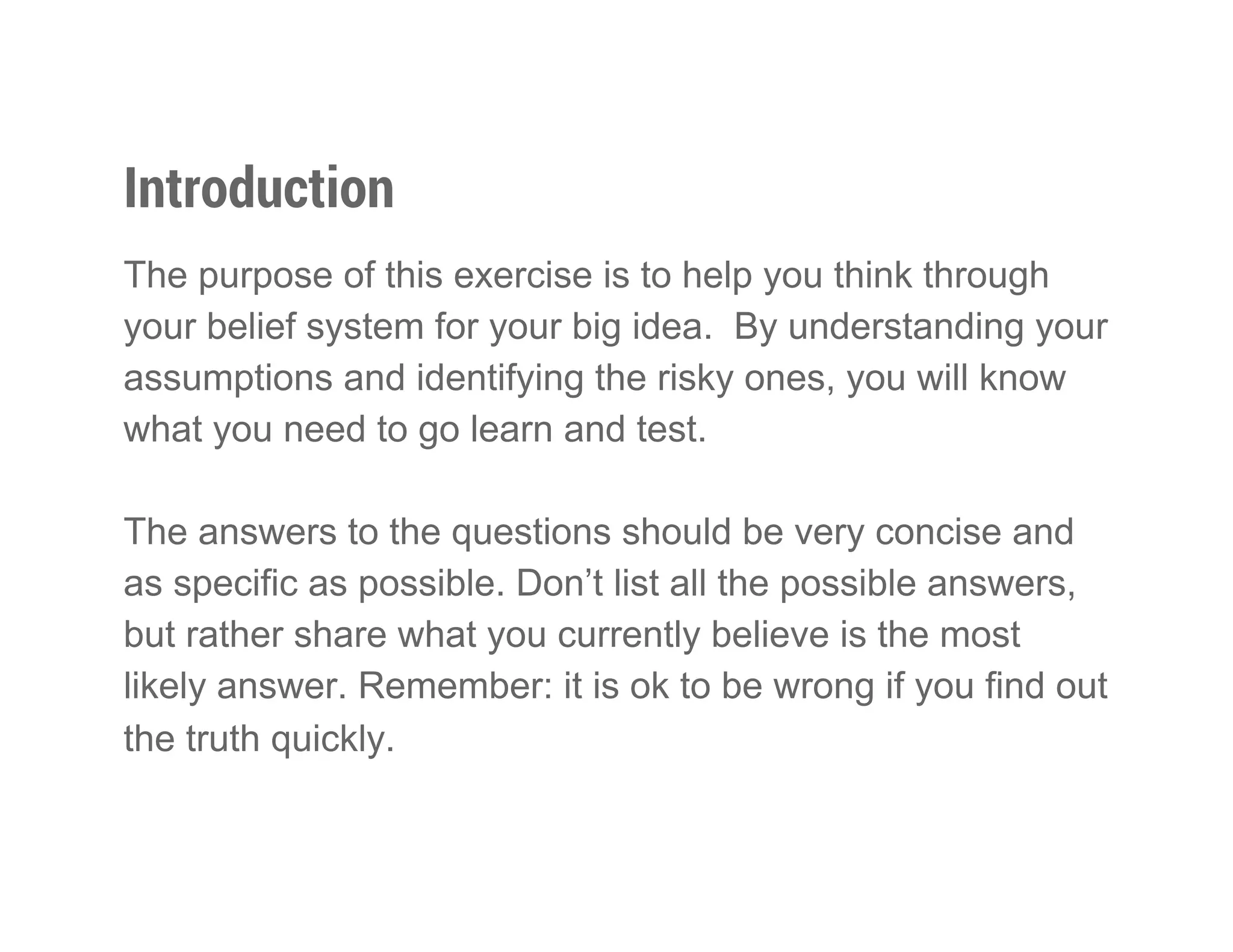 Assumptions exercise template Oct-13 | PPT