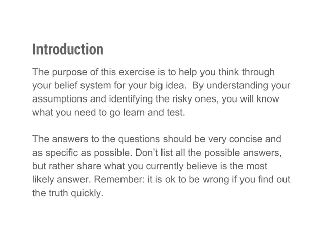 Assumptions exercise template Oct-13 | PPT