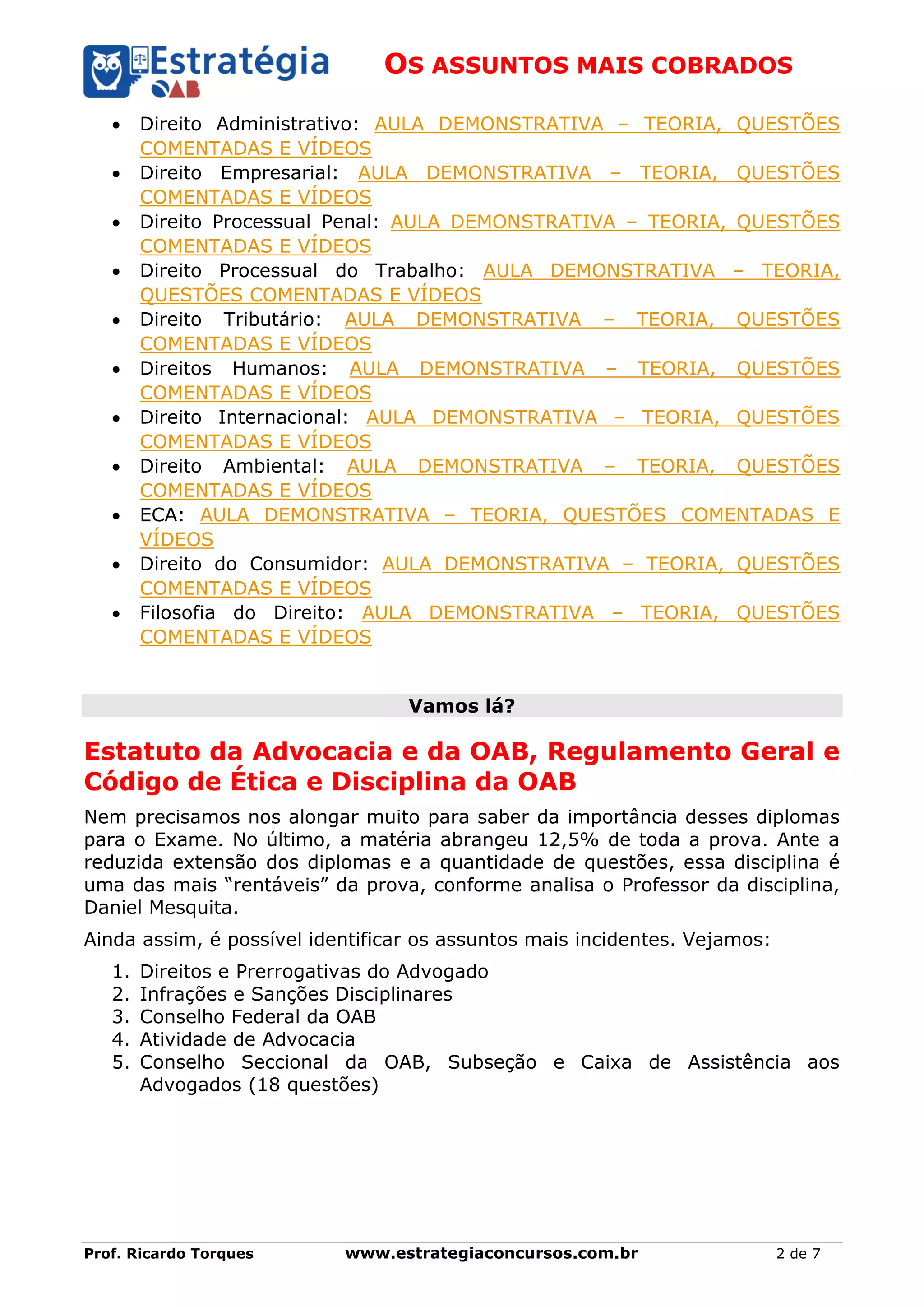 Assuntos mais cobrados na OAB | PDF