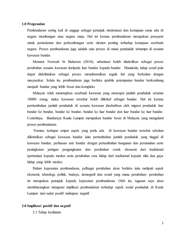 Kesan postif dan negatif pembandaran | DOCX