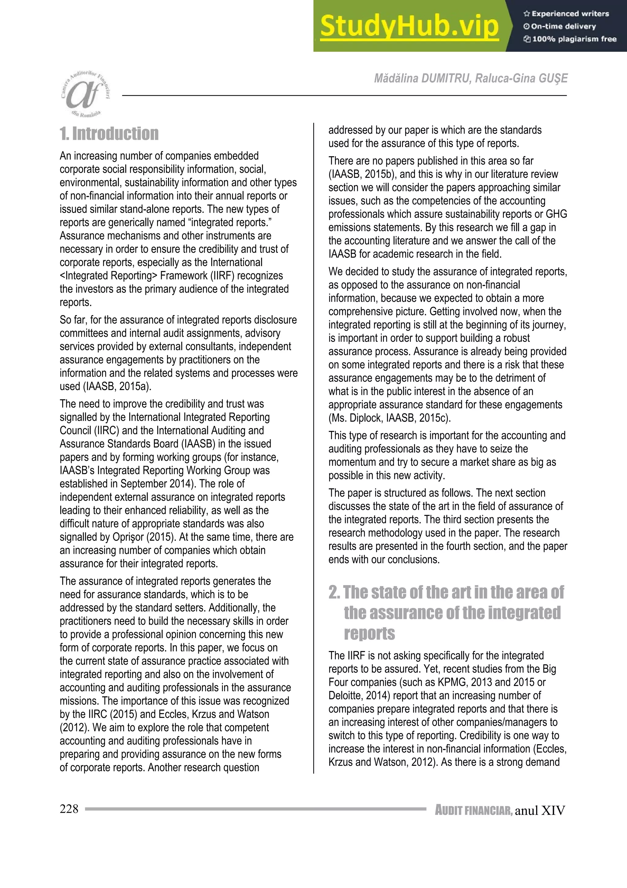 Assurance Of Integrated Reports The State Of The Art | PDF