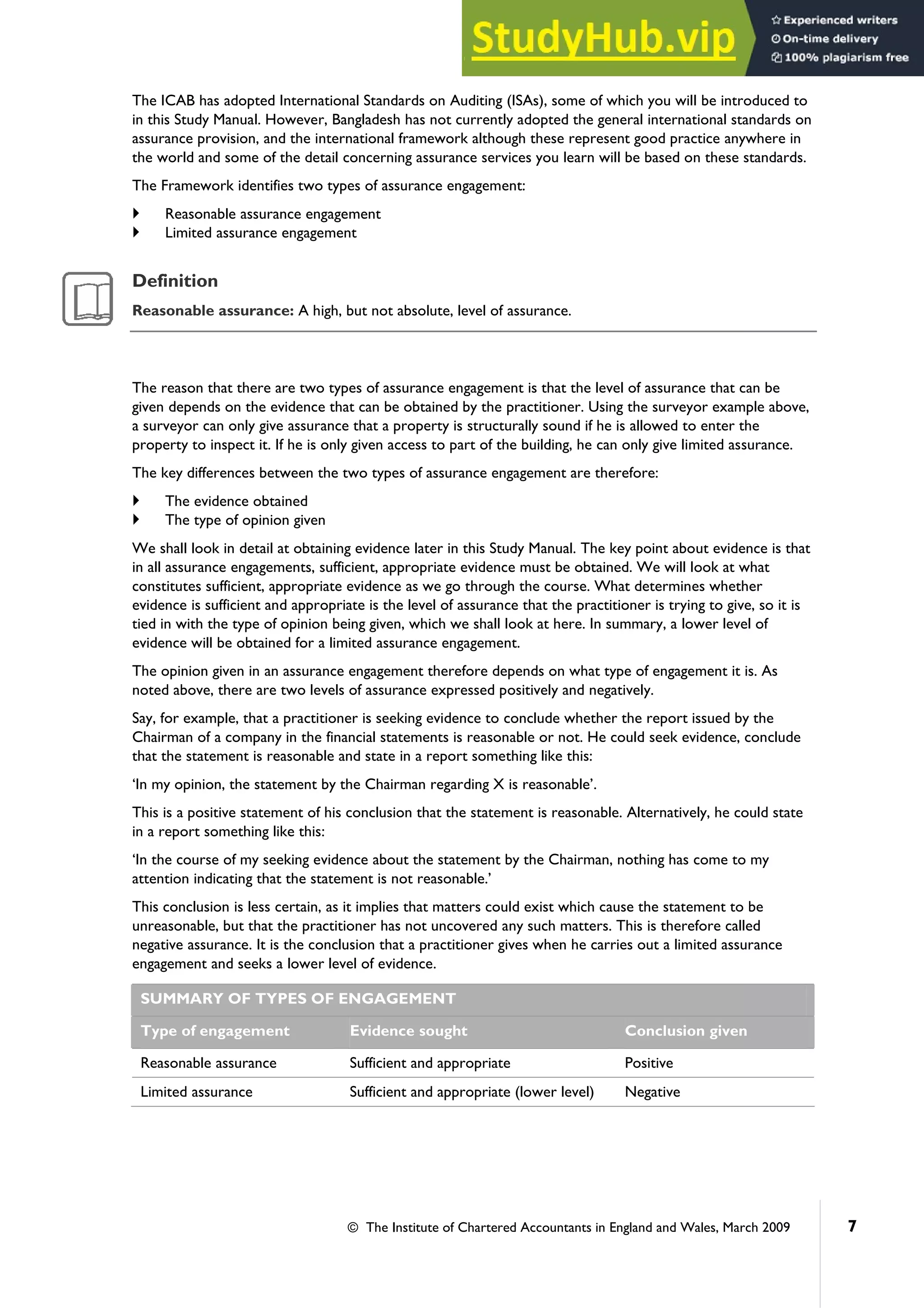 ASSURANCE Study Manual CA Certificate Level - ICAB | PDF