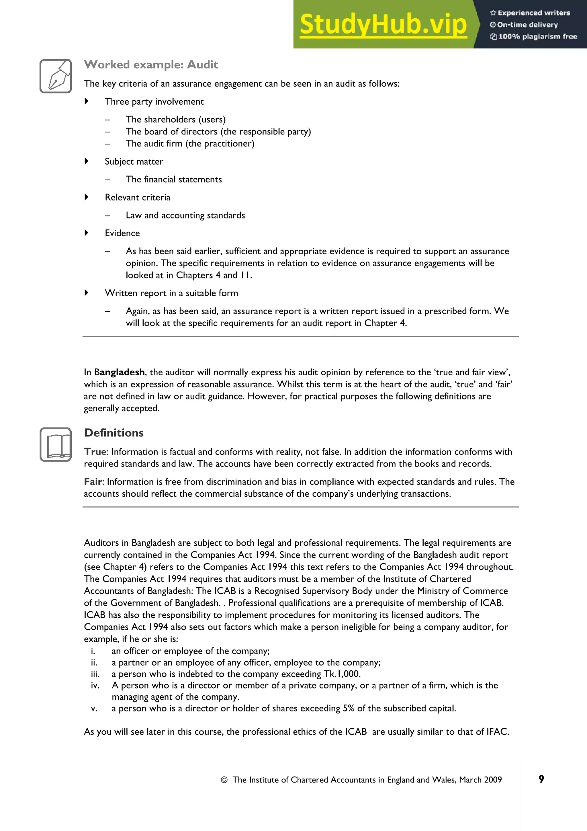 ASSURANCE Study Manual CA Certificate Level - ICAB | PDF