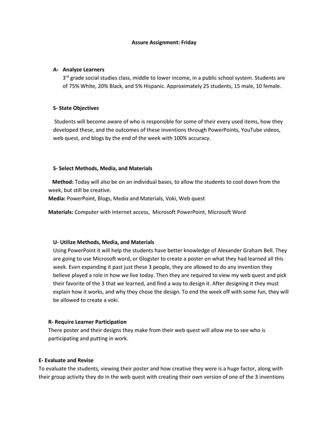 Assure assignment friday | PDF