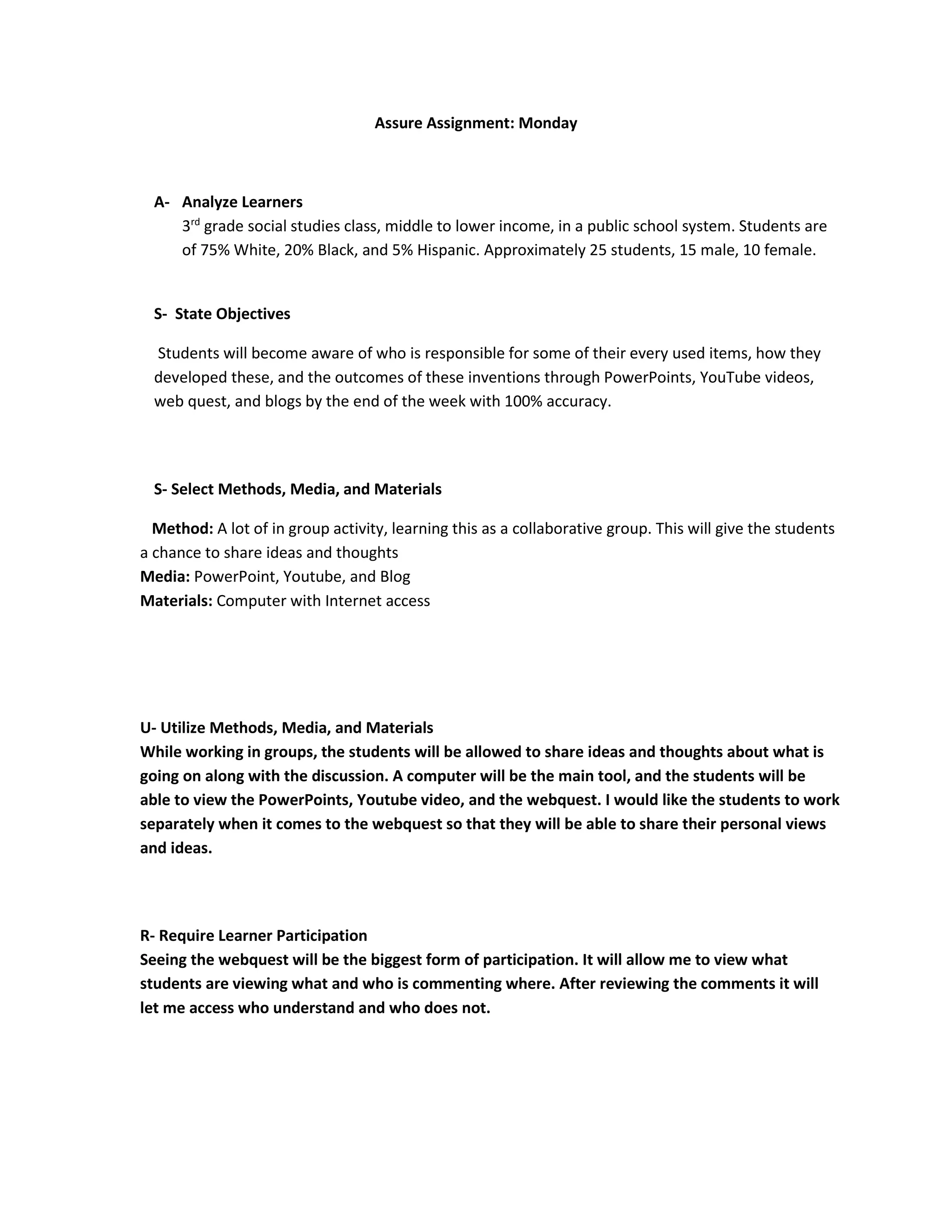 Assure assignment Monday | DOCX