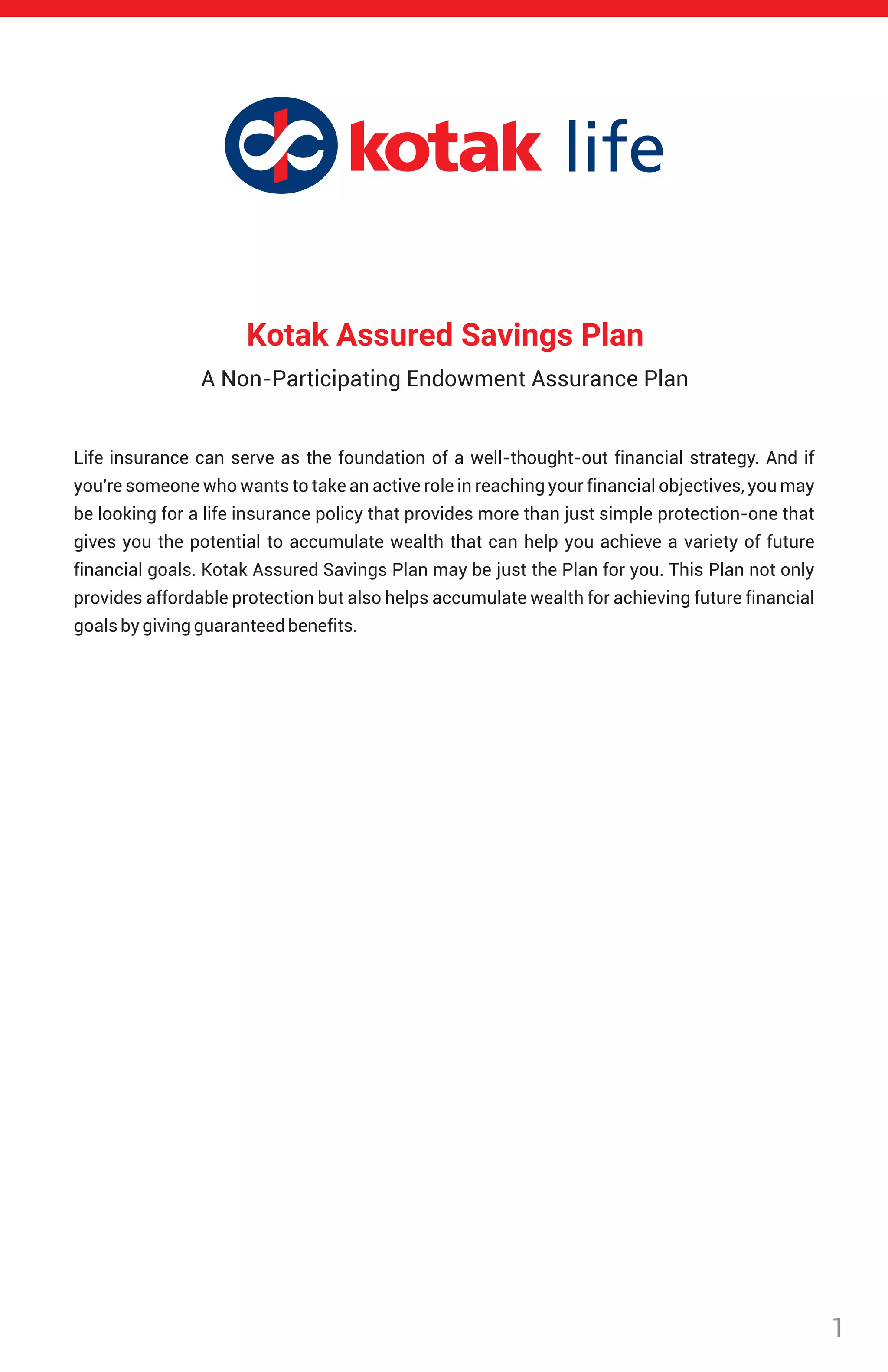 E-Brochure For Kotak Assured Savings Plan - Kotak Life | PDF