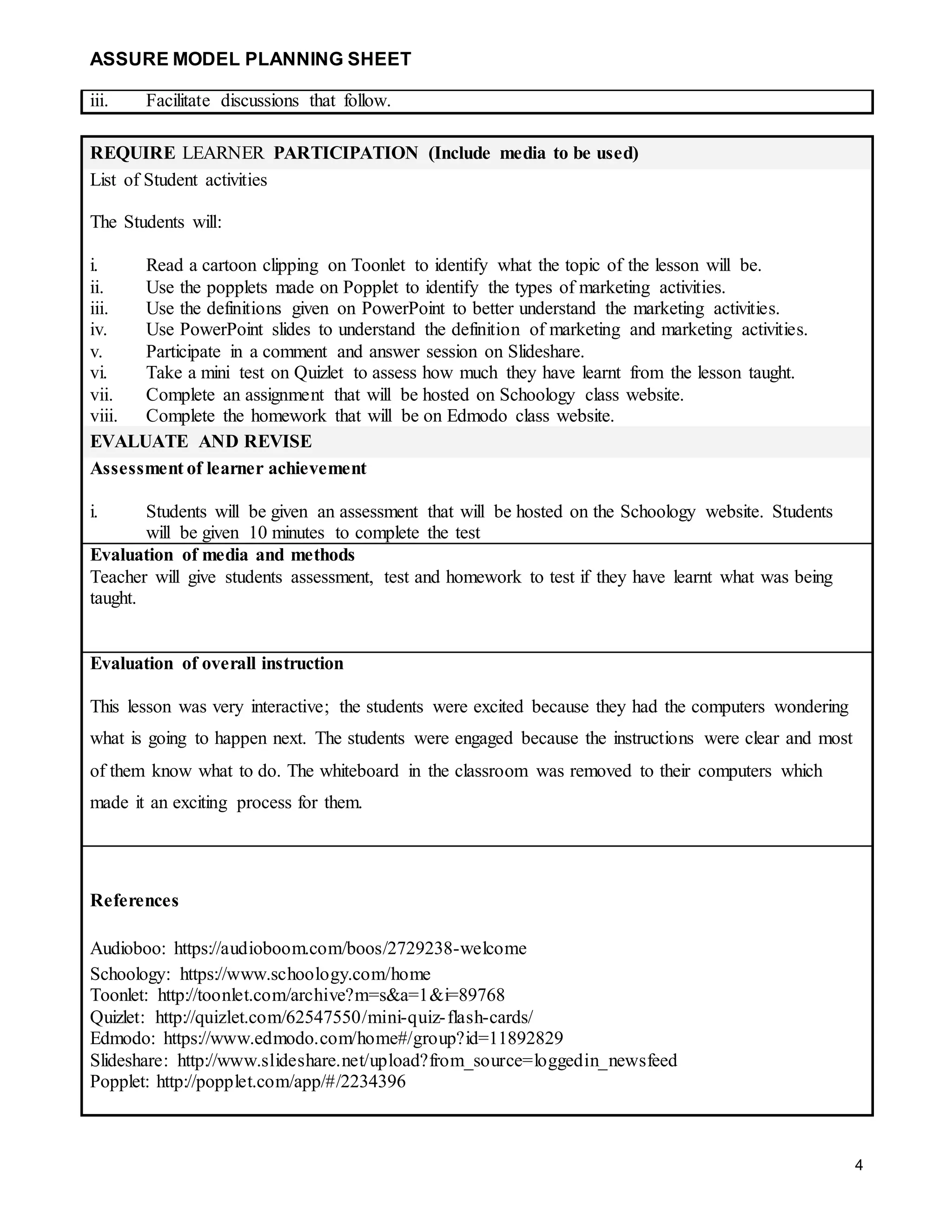 Assure lesson plan 21st century | DOCX