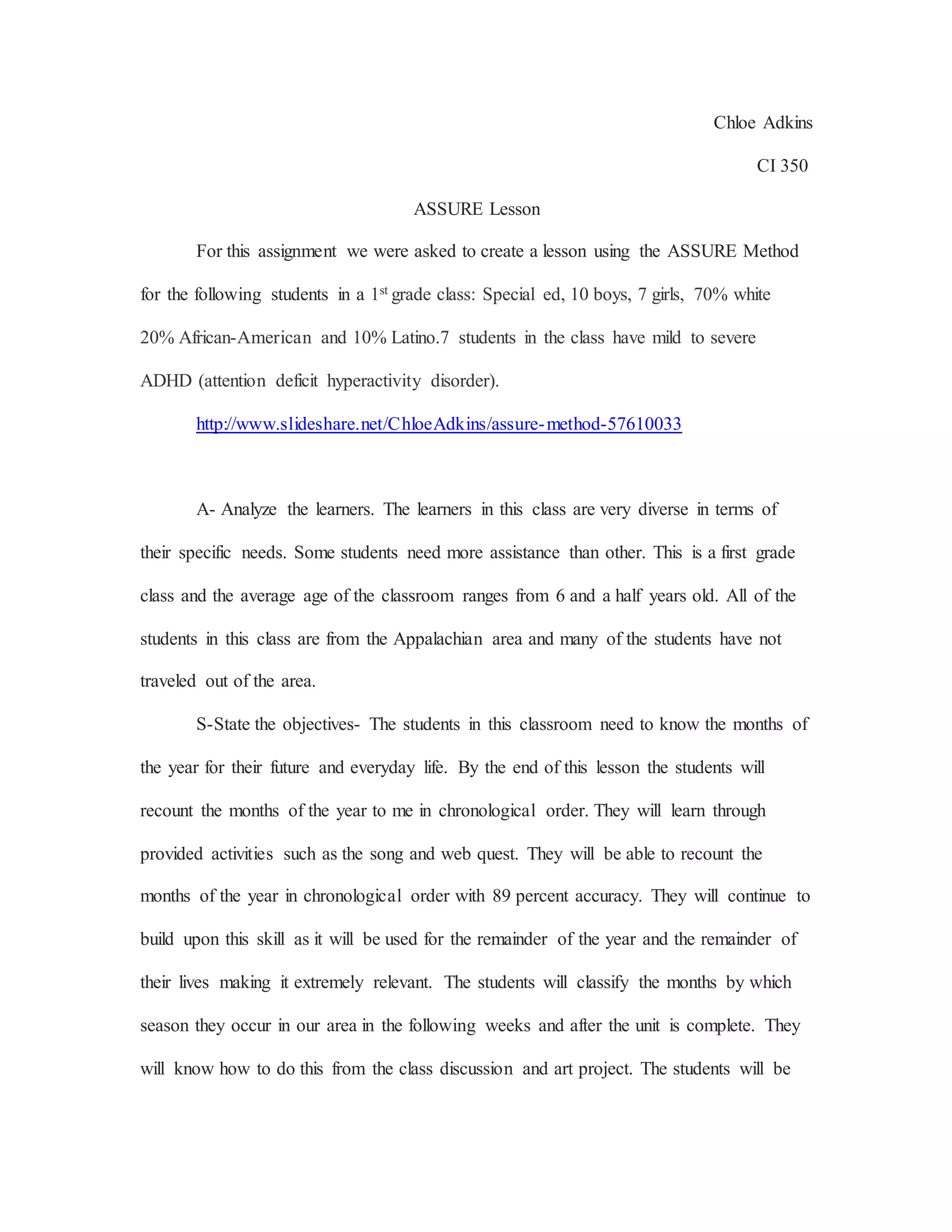 Assure method 1st grade | DOCX