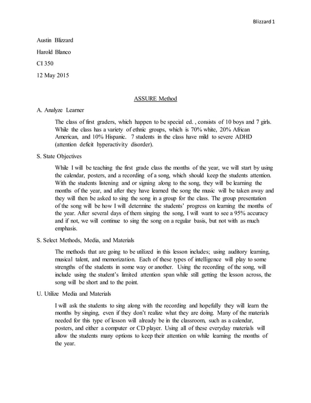 Assure method 12 may 2015 | DOCX | Education