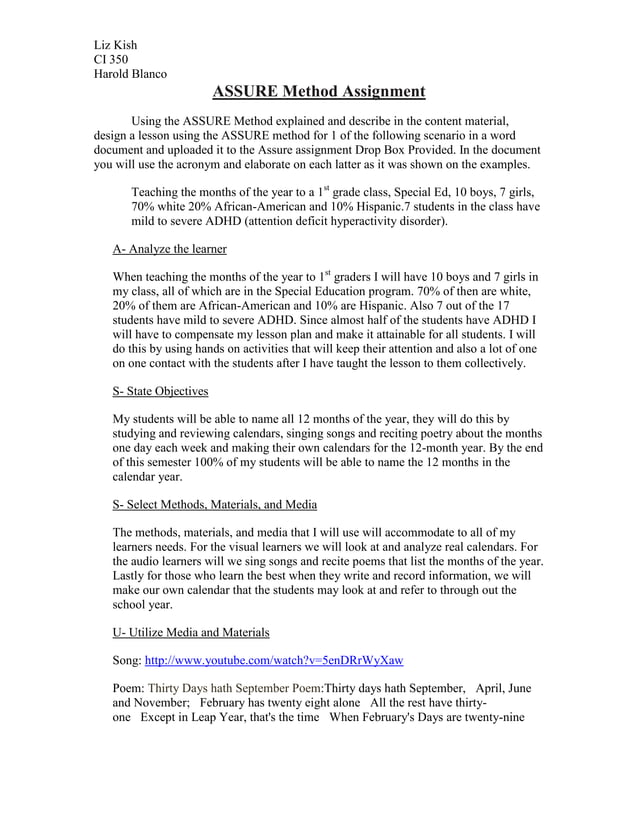 Assure Method Assignment Pdf