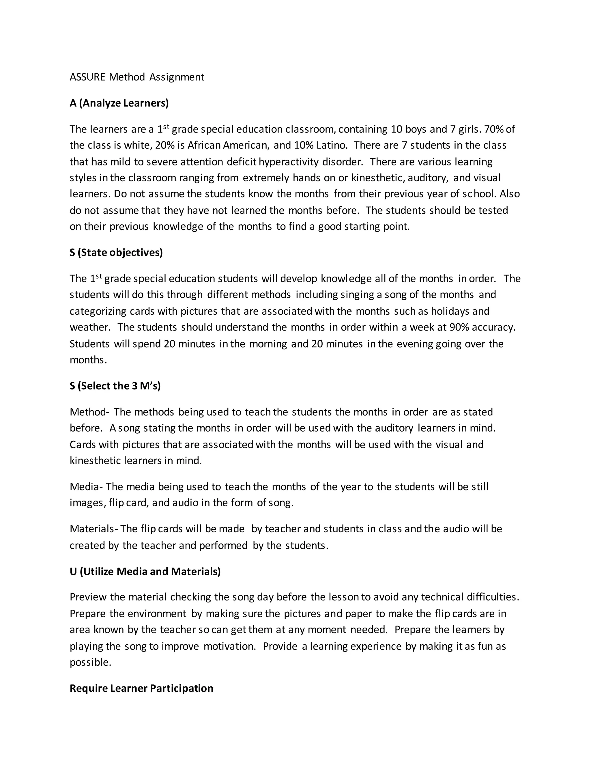 Assure Method Assignment | DOCX