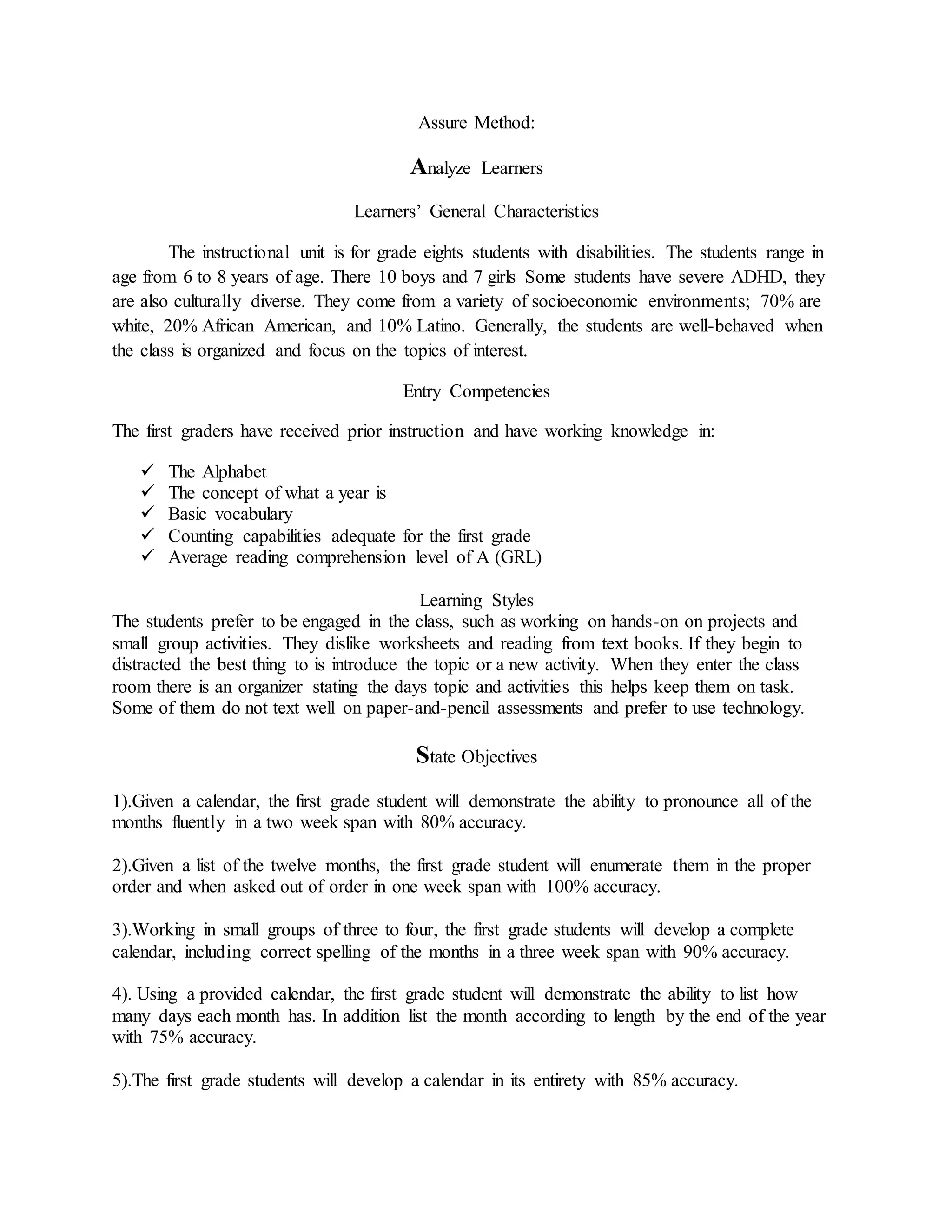 Assure method assignment | DOCX | Educational Assessment | Education