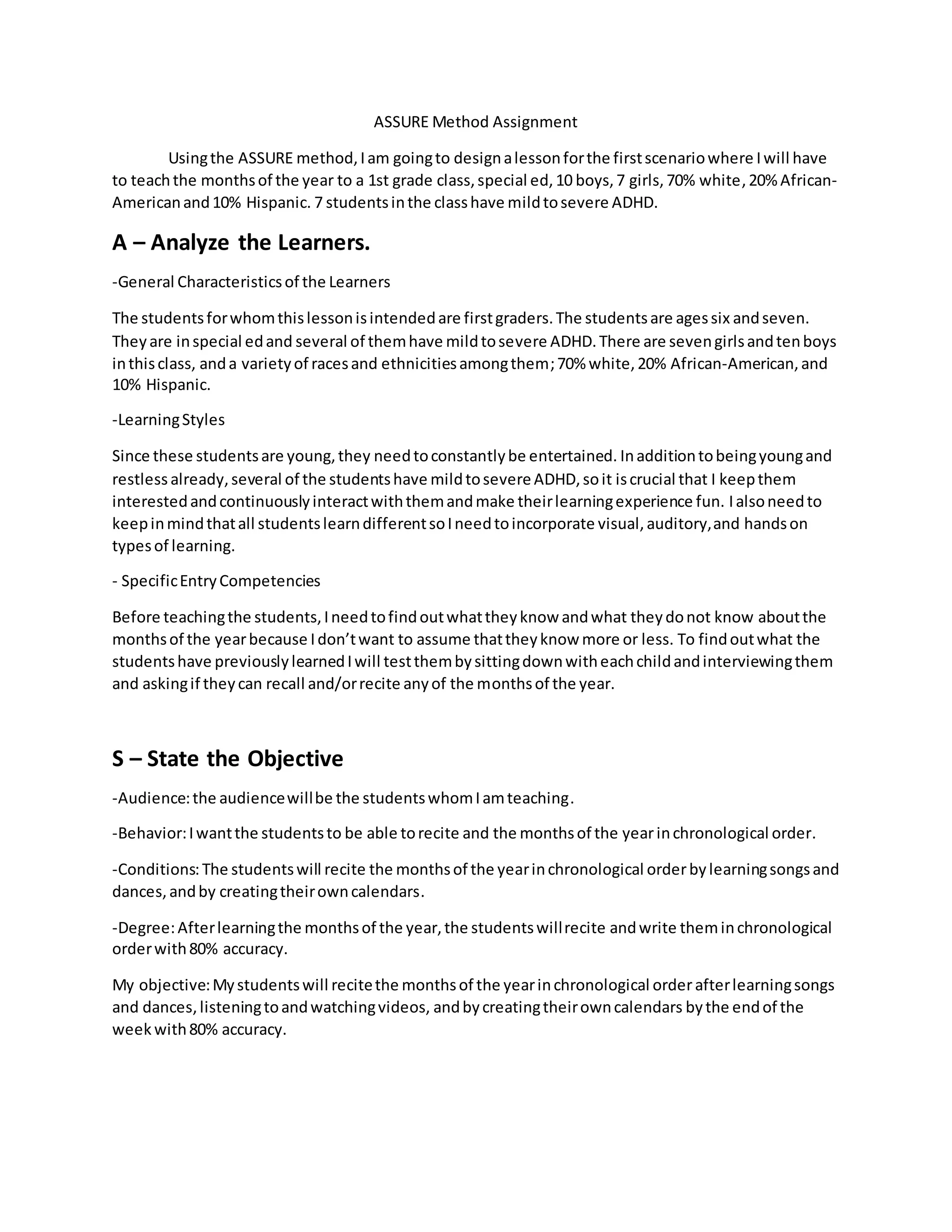 Assure method revision | DOCX | Special Education | Education