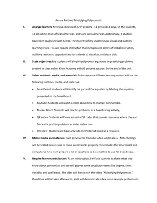 Assure method multiplying polynomials | DOCX