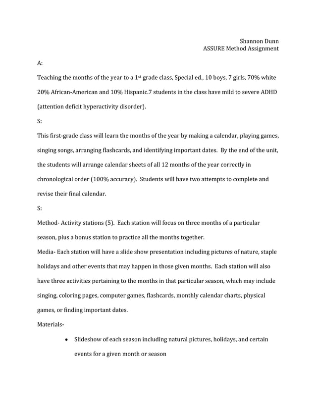 Assure Method plan | DOCX | Special Education | Education