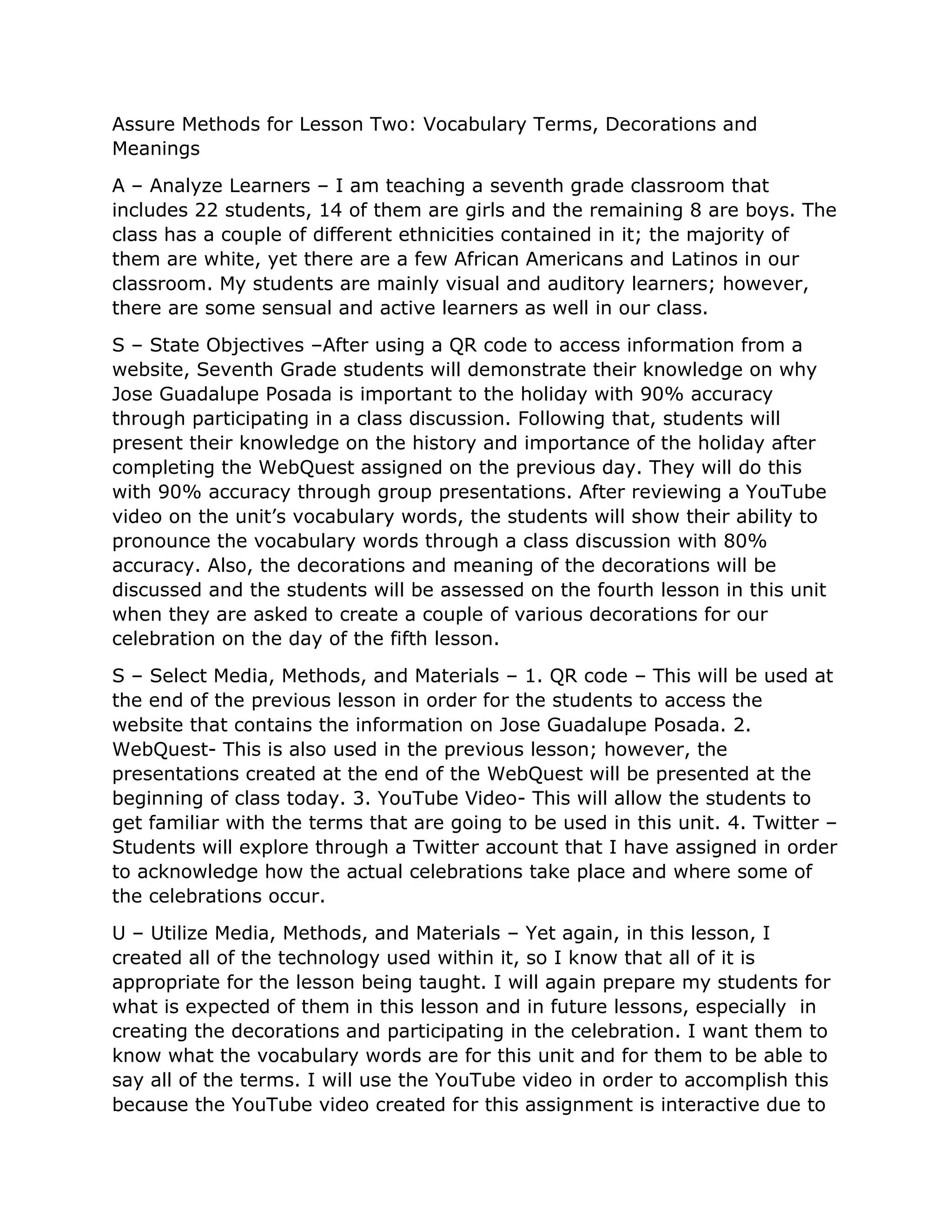 Assure methods for lesson two | DOCX