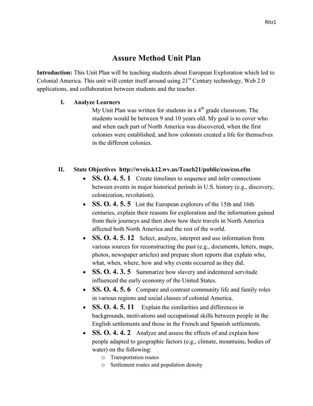 Assure Method Unit Plan 2 | PDF