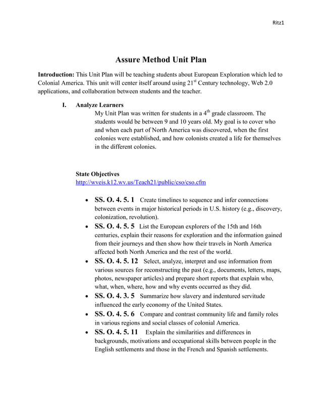 Assure Method Unit Plan Pdf 1 | PDF