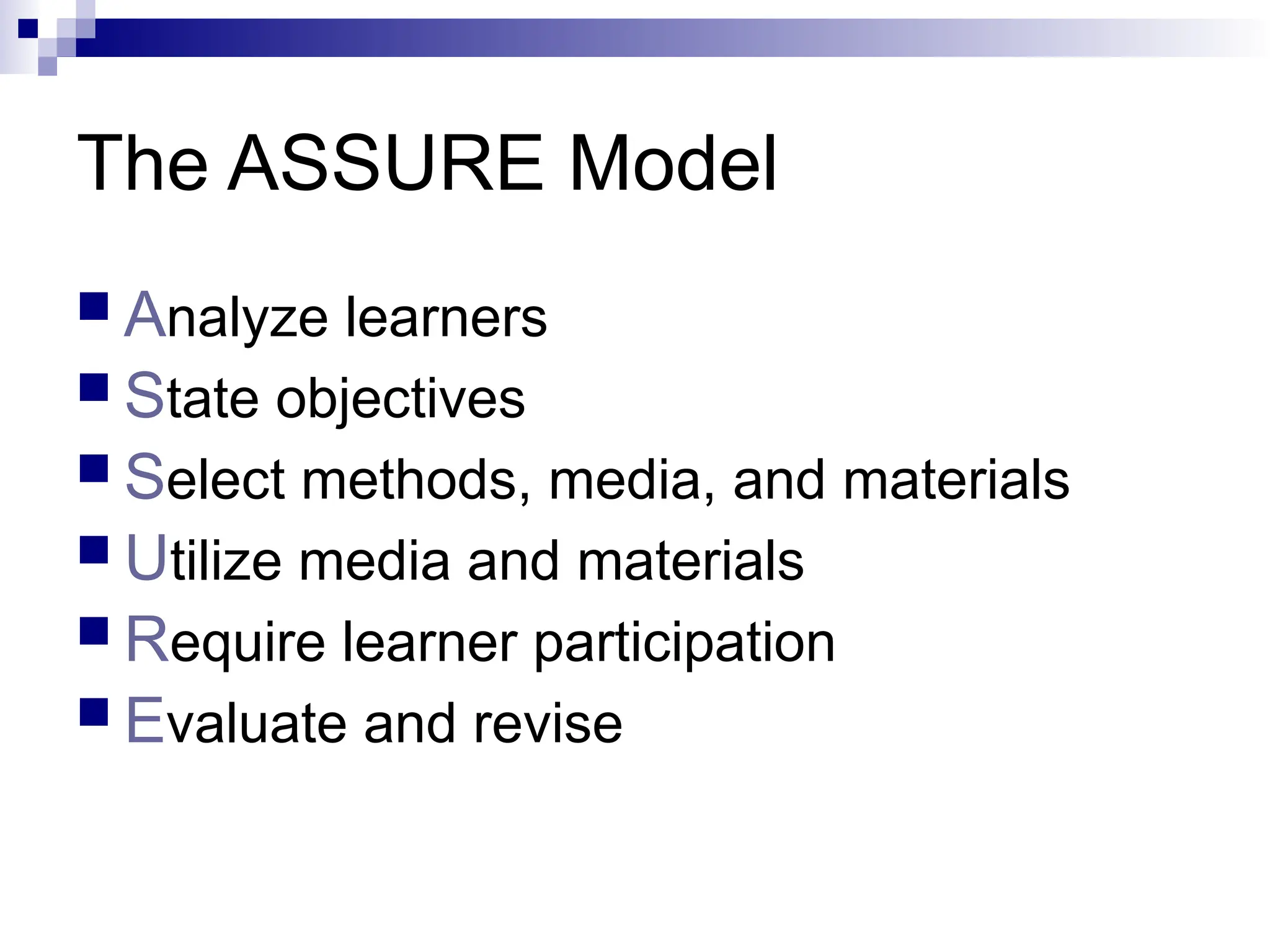 Chapter 5 lesson 3 ASSUREModel of technology in teaching and learning ...