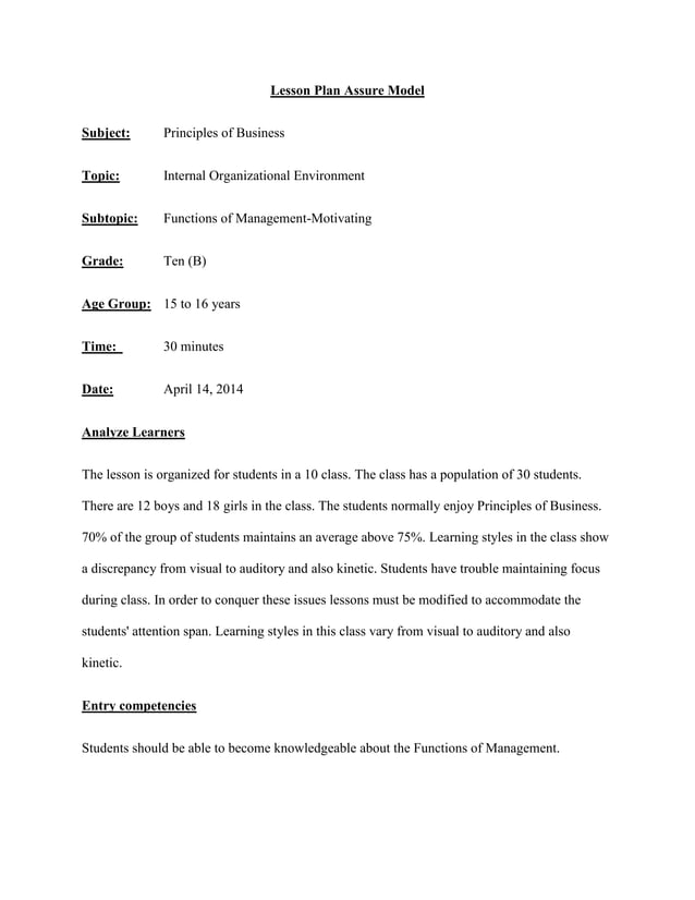 Assure modle lesson plan | PDF