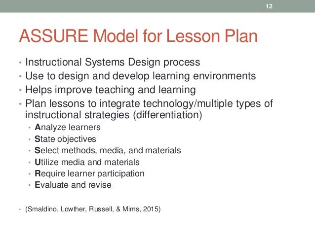 Integrating technology into K-12 teaching and learning (ASSURE model)